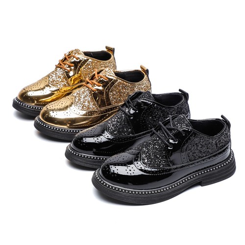 Kids Boys Fuax Leather British Style Sequins Lace Up Flats Round Toe ...