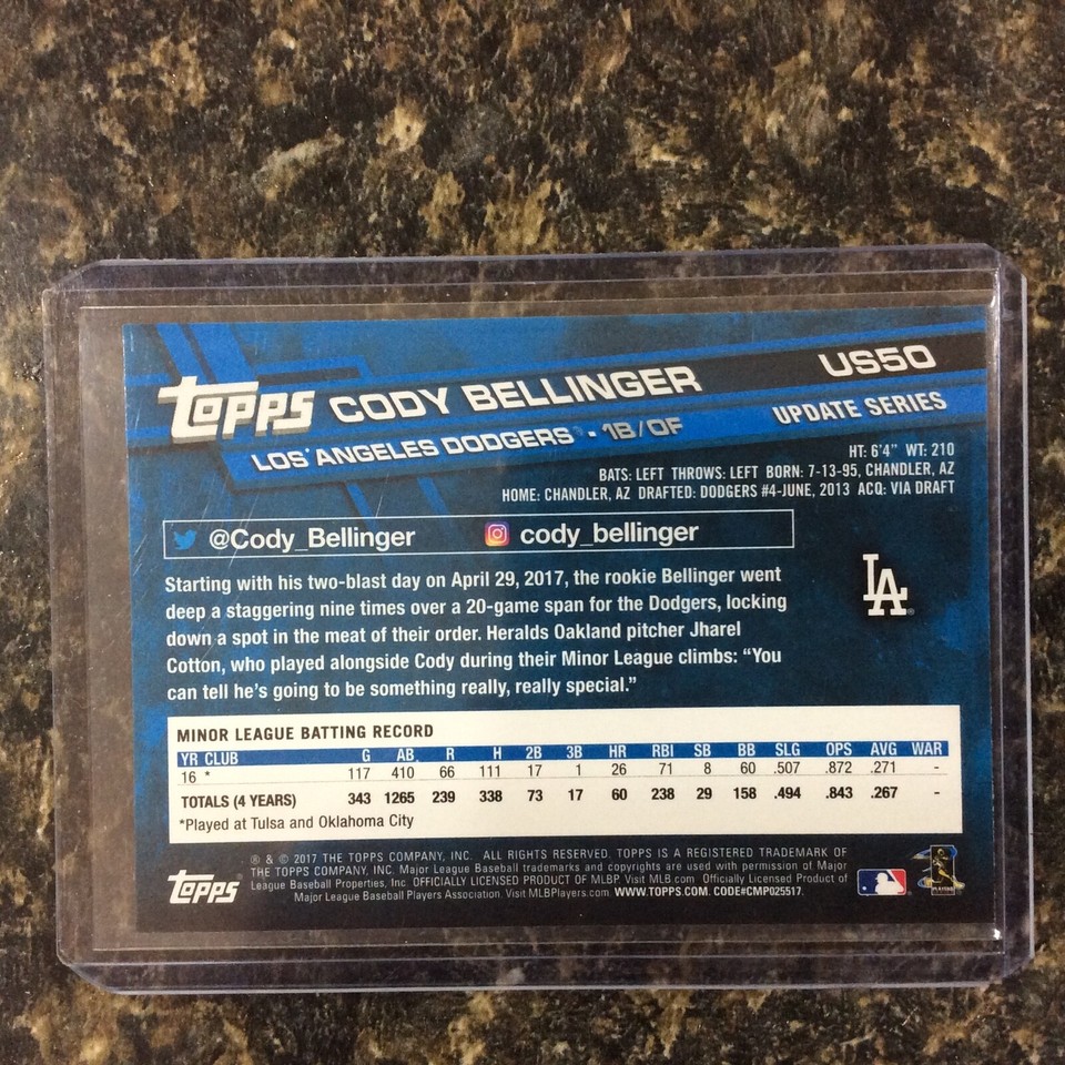 2017 Topps Update US50 Cody Bellinger Rookie Card Los Angeles Dodgers ...