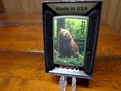 GRIZZLY BEAR IN FOREST ZIPPO LOGO ZIPPO LIGHTER MINT IN BOX | eBay