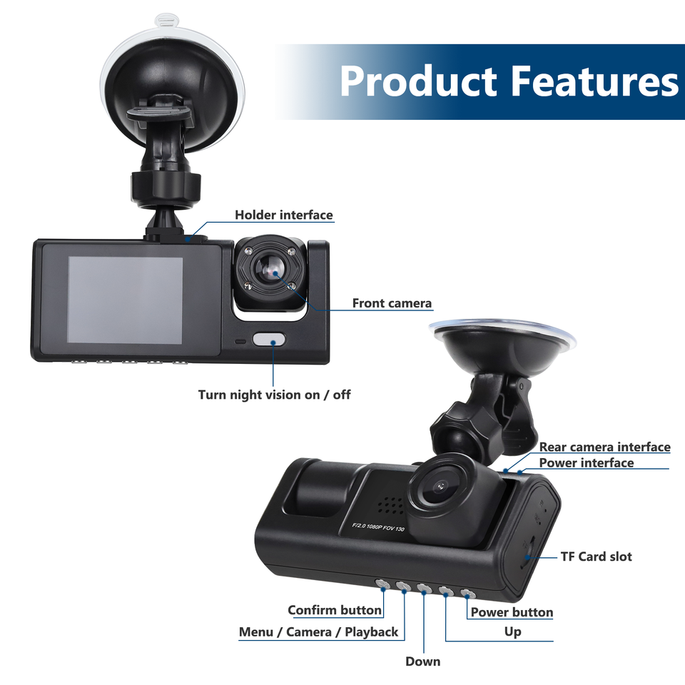 1080P Dual Lens Car DVR Front and Rear Camera Video Dash Cam Recorder ...