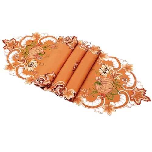 Embroidered Pumpkins Orange Table Runner for Fall, Autumn and 14 x 54 ...
