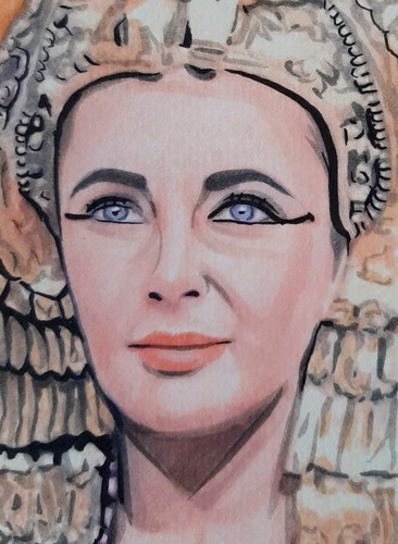 Original Elizabeth Taylor Cleopatra aceo miniature art sketch card drawing | eBay UK