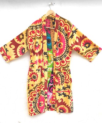 Indian Yellow Suzani Bridal Kimono Robe Kimono Bridal Shower Dress ...