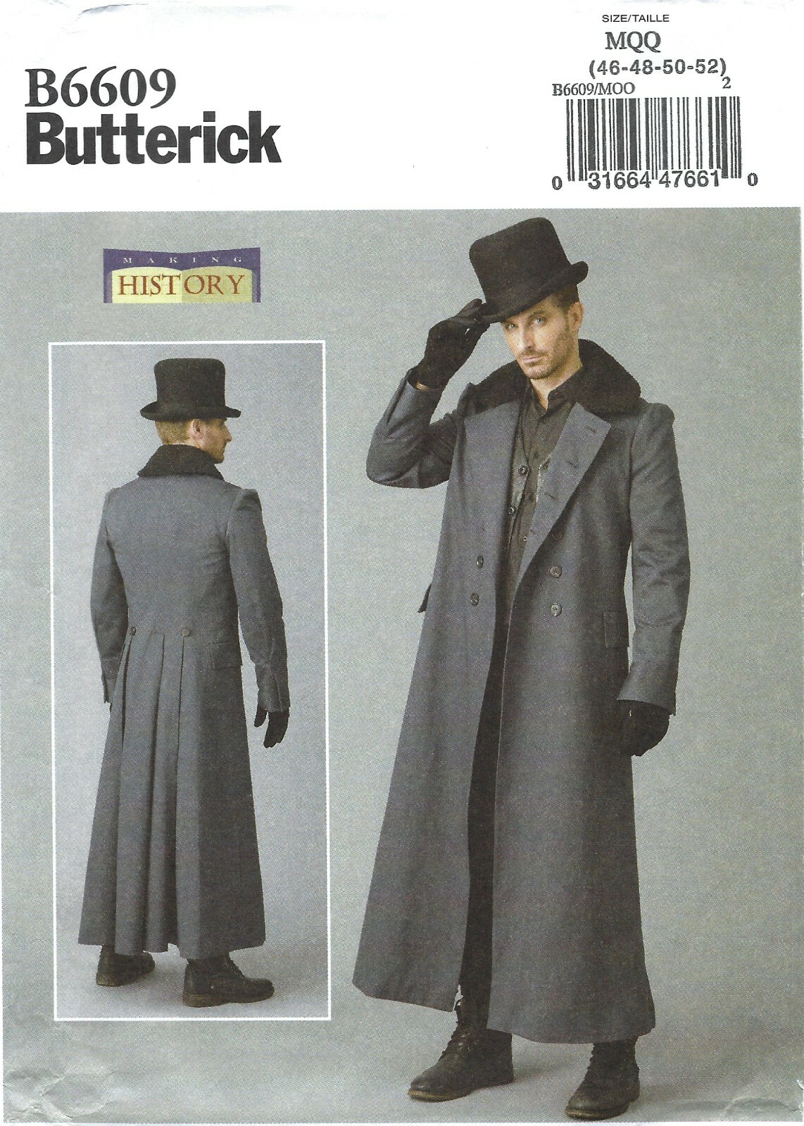 B6609 Butterick Pattern Mens Jacket Overcoat Making History 46-52 for ...