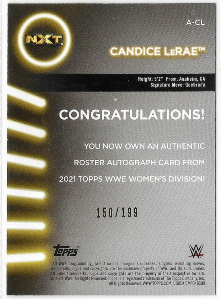2021 Topps WWE Women's Division Candice Larae Autograph Card /199 | eBay
