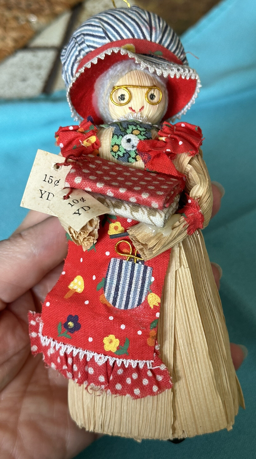 1980s Kurt S Adler Christmas Tree Ornament Corn Husk Old Lady 6.5" tall ...