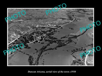 OLD POSTCARD SIZE PHOTO DUNCAN ARIZONA, AERIAL VIEW OF THE TOWN c1950 ...