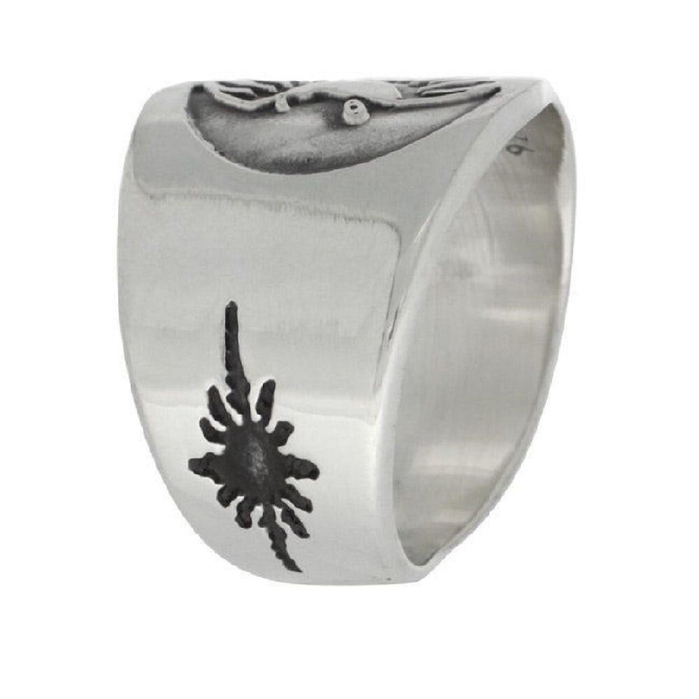 Sterling Silver Sun & Moon Ring w/ Sunburst Design Sides | eBay