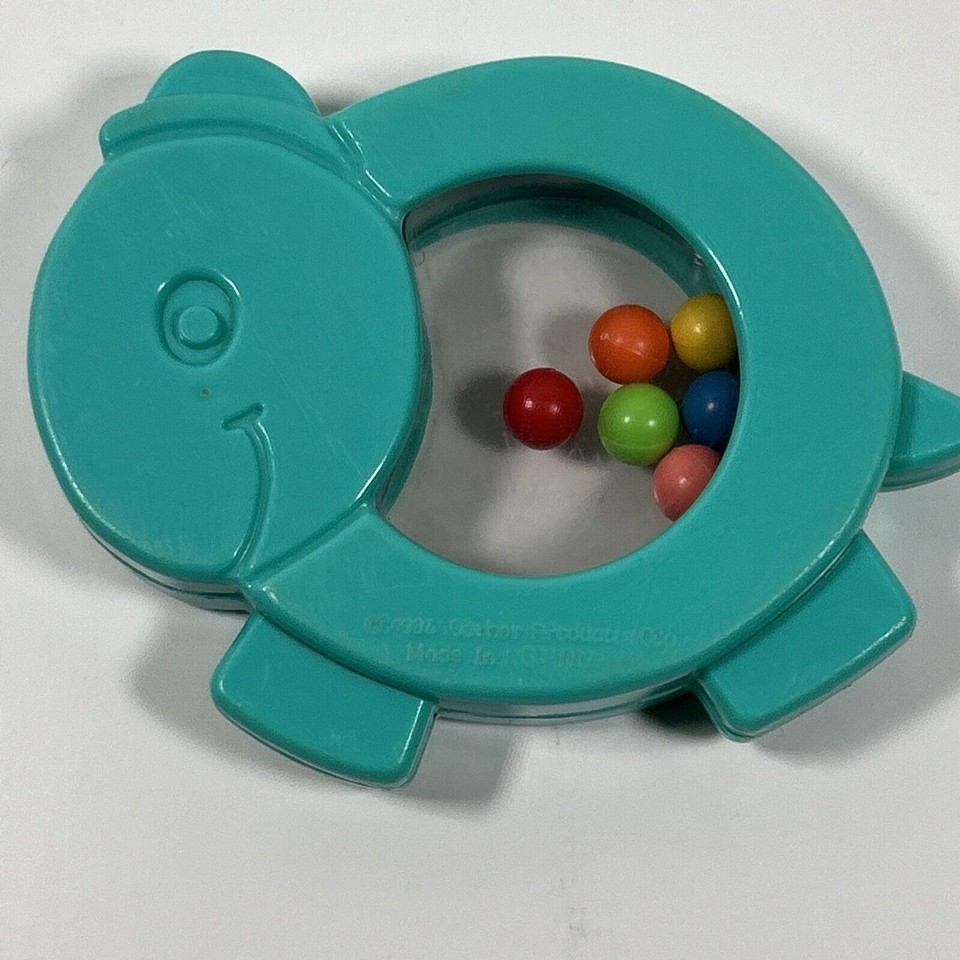 GERBER Turtle Blue Green Baby Rattle Toy Hard Plastic Hand Toy Vintage ...