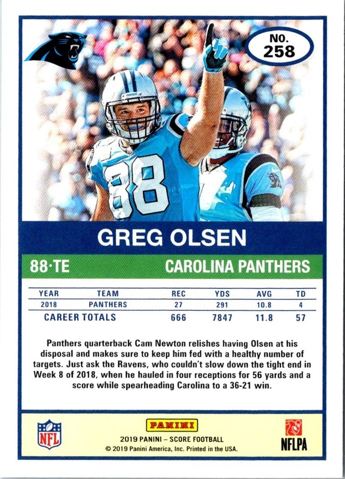 2019 Score Greg Olsen #258 Carolina Panthers Football Card | eBay
