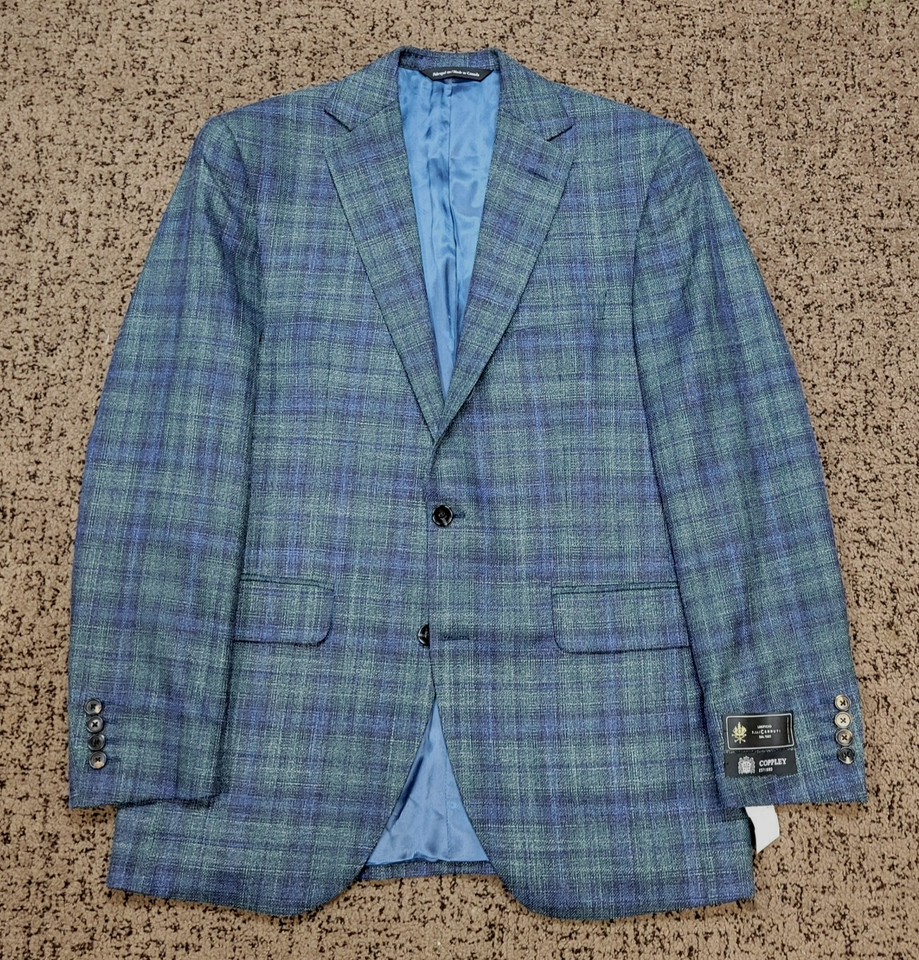 $1250 New COPPLEY Check Wool SILK Esquire Blazer Sport Jacket 40 R Blue ...