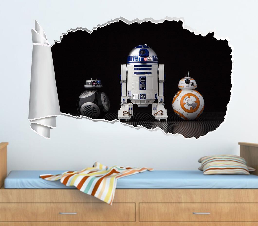 Star Wars Droids R2D2 BB8 3D Torn Hole Ripped Wall Sticker Decal Art ...