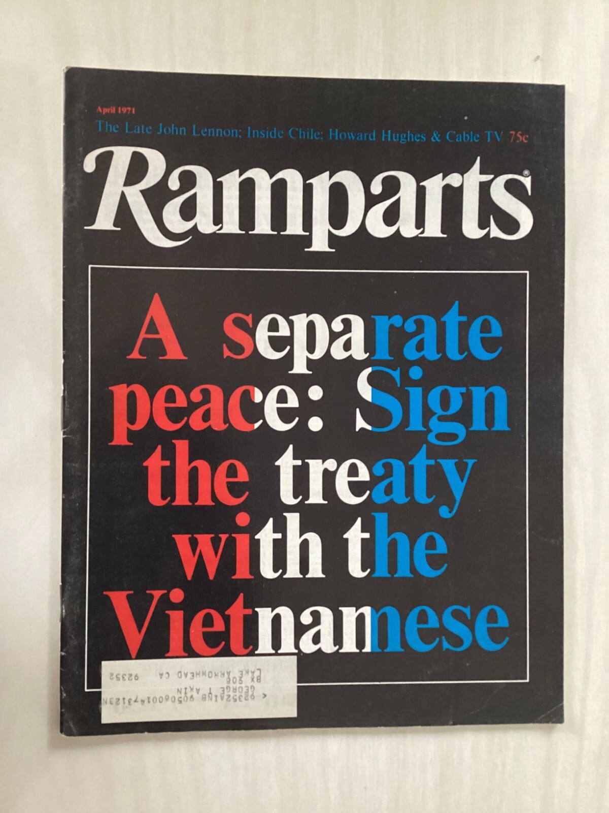 RAMPARTS MAGAZINE - April 1971 - JOHN LENNON, NATIVE AMERICAN TREATY ...
