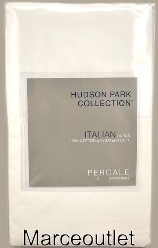 Hudson Park Italian Linens Percale Sateen Cuff KING Pillowcases White ...