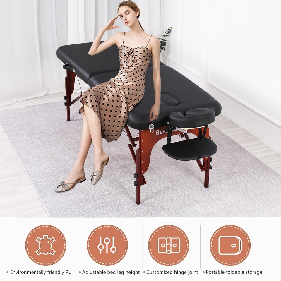 Massage Bed Portable Massage Table Lash Bed Height Adjustable 2 Fold ...