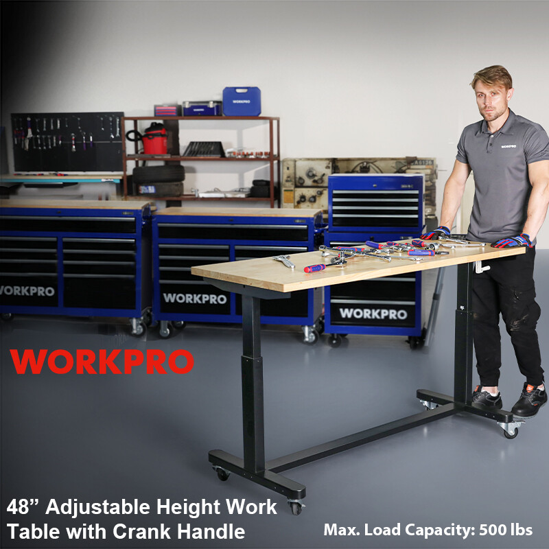 WORKPRO 48" Height Adjustable Work Table w/Crank Handle Caster ...