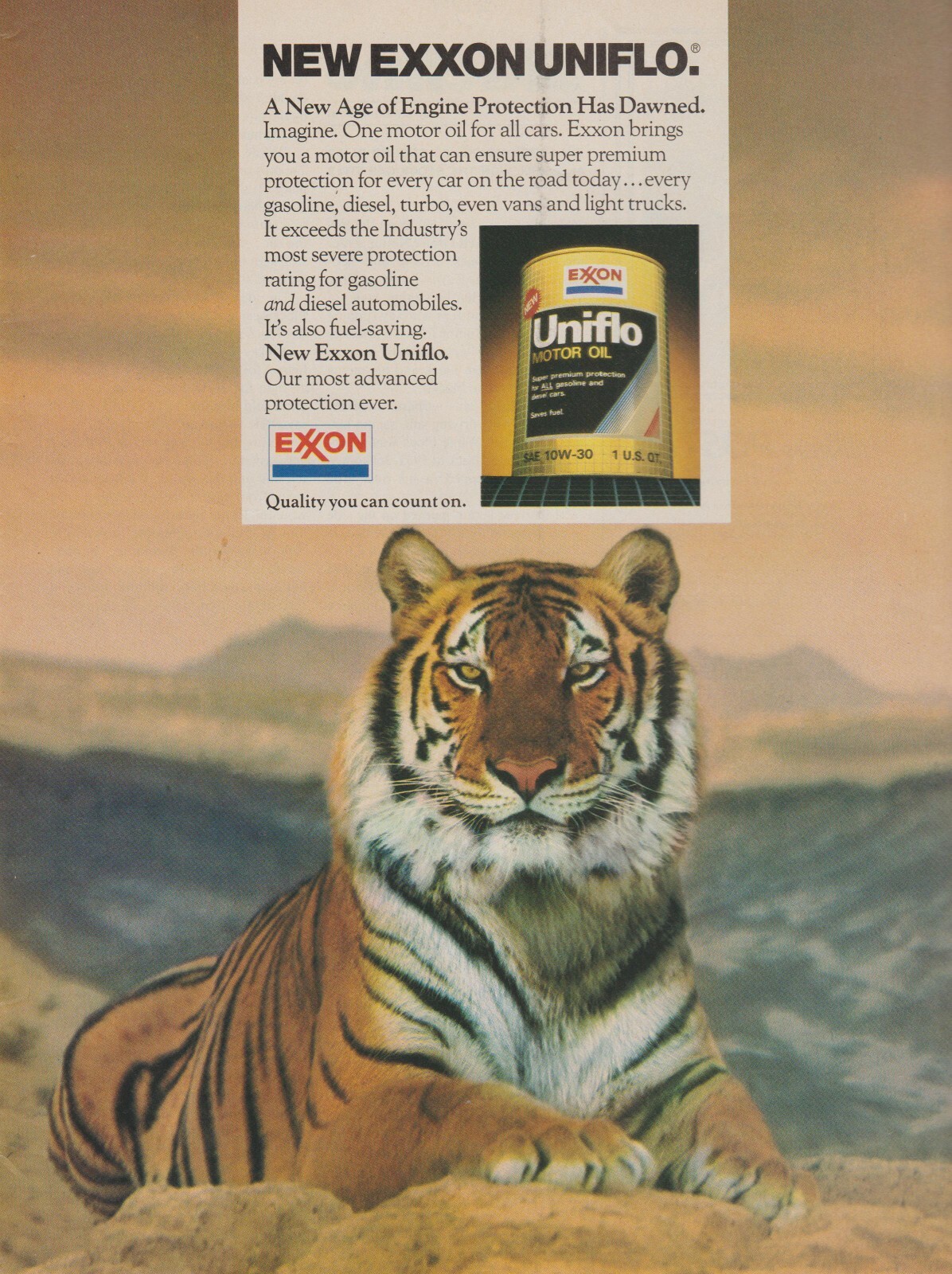 1984 Exxon Uniflo Motor Oil - Tiger - "A New Age Has Dawned" - Print Ad ...