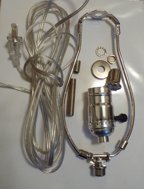 Table Lamp Wiring Kit 10" Nickel Plated Harp - 3 Way Socket - Clear ...