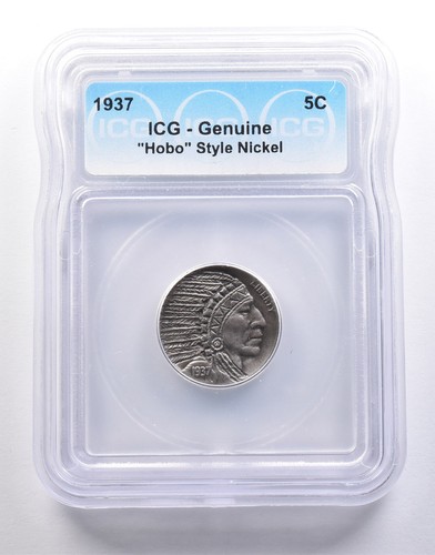 1937 Indian Head Buffalo Nickel "Hobo" Style Genuine ICG *6576 | eBay