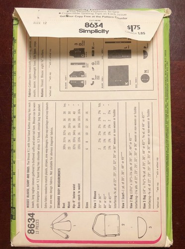 Simplicity 8634 Misses' Blouse, Scarf and Bags - Purse Size 12 Sewing ...