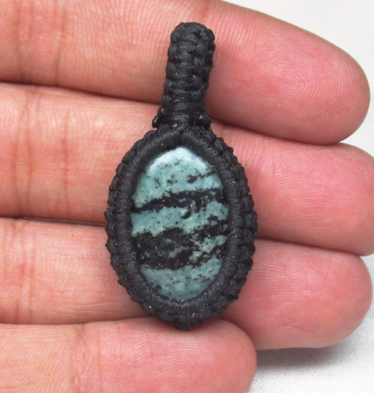 Natural Green Zebra Jasper 32.80 Cts Cotton Waxed Cord Macrame Pendant ...