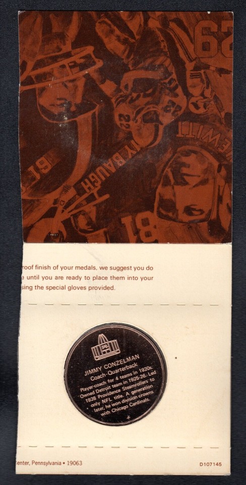 Jimmy Conzelman 1972 Pro Football HOF Franklin Mint Bronze Coin Rare ...