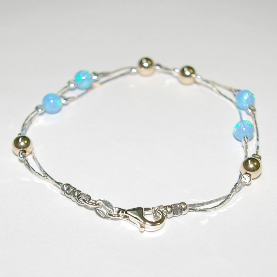 Sterling Silver 925 OPAL & GOLD FILLED Beads Two Strands BRACELET ...