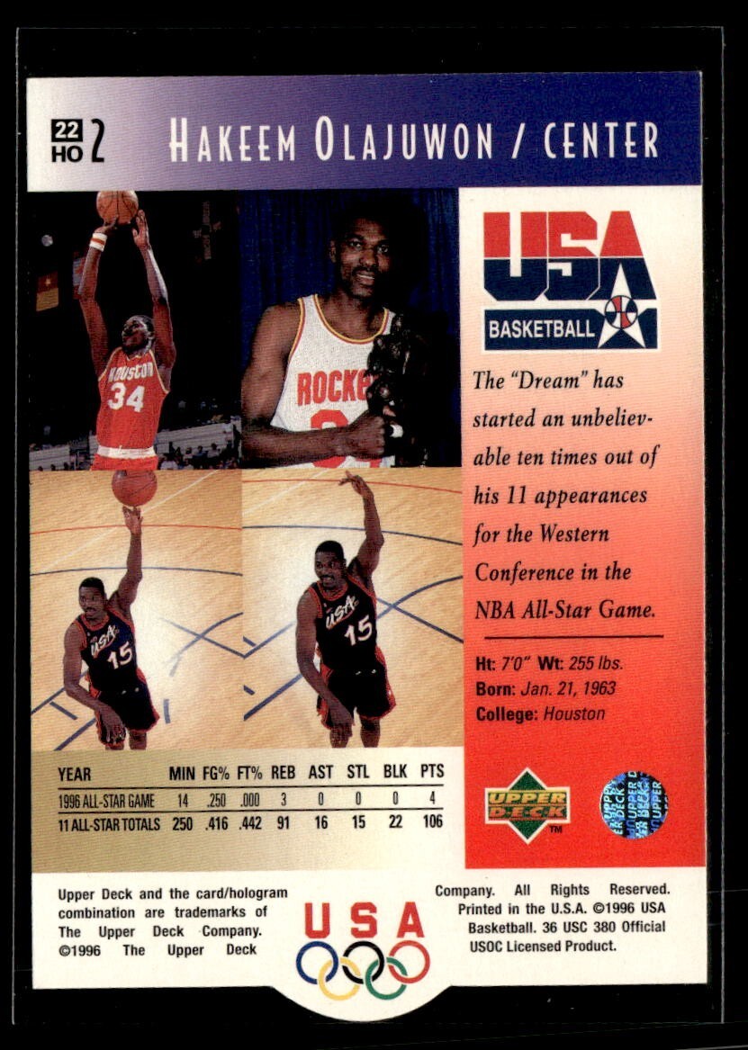 1996 Upper Deck USA Hakeem Olajuwon NBA All-Star Selections #22 Team ...