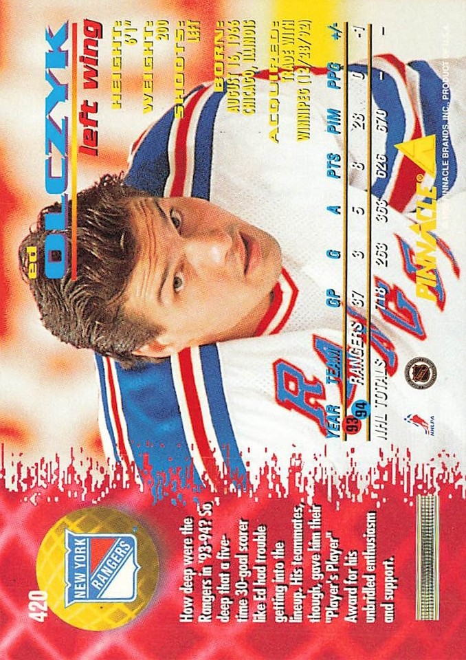 Ed Olczyk 1994 Pinnacle #420 New York Rangers | eBay
