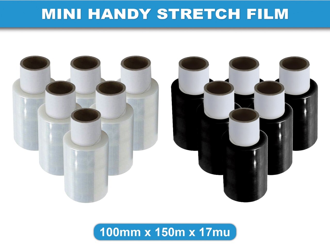 HANDY PALLET STRETCH SHRINK WRAP MINI BLACK CLEAR STRONG FILM CORE ...