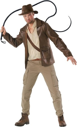 Men`s Indiana Jones Costume + Hat Movie Explorer Archaeologist Fancy ...
