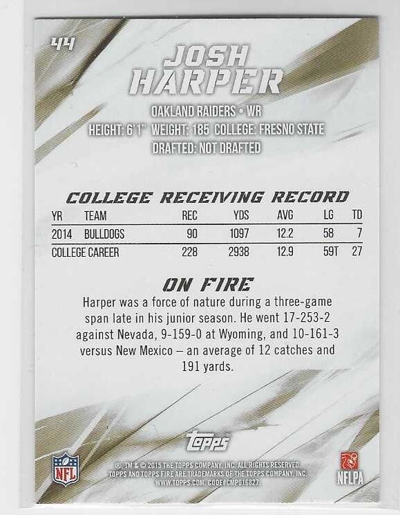 2015 Topps Fire Rookies Flame #44 JOSH HARPER Rookie Raiders | eBay
