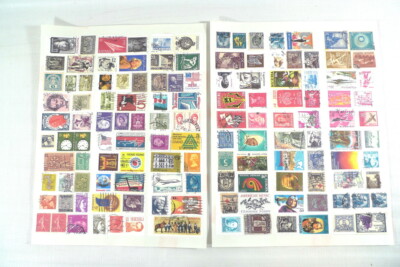 60 Labels Assorted POSTAGE STAMPS Stickers 2 Sheets Vintage U.S Foreign ...