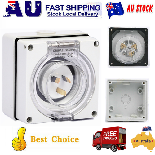 10 Amp Caravan Power Inlet IP66 3 Flat Pin Surface Mount Industrial ...