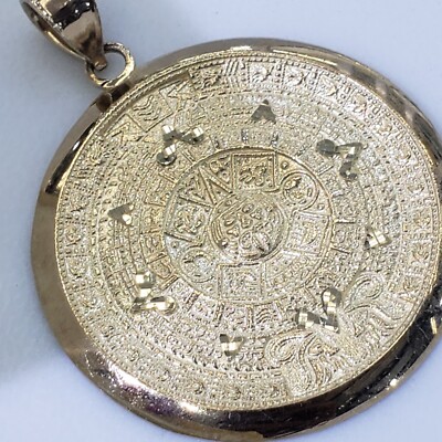 Larg Big Solid Real 10k Gold Aztec sun calendar Pendant Charm 1.85 | eBay