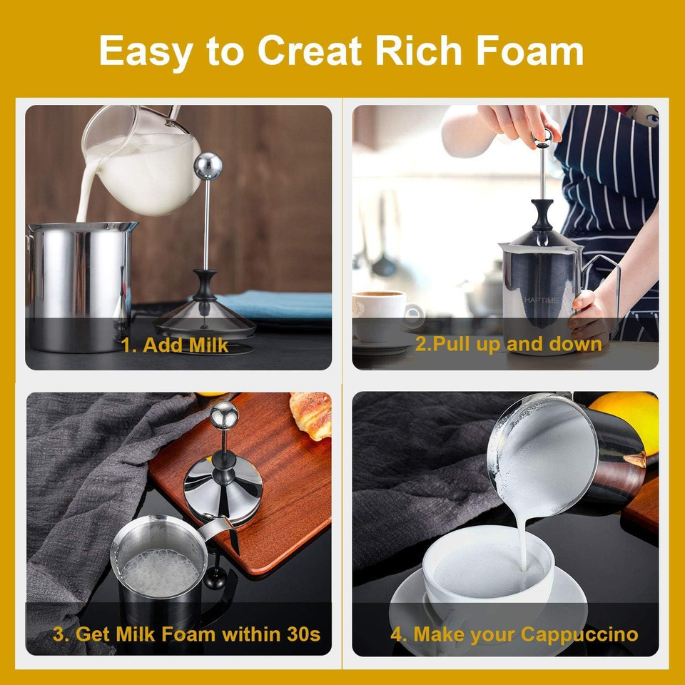 Manual Milk Creamer Hand Pump Frother Cappuccino Stainless Steel ...