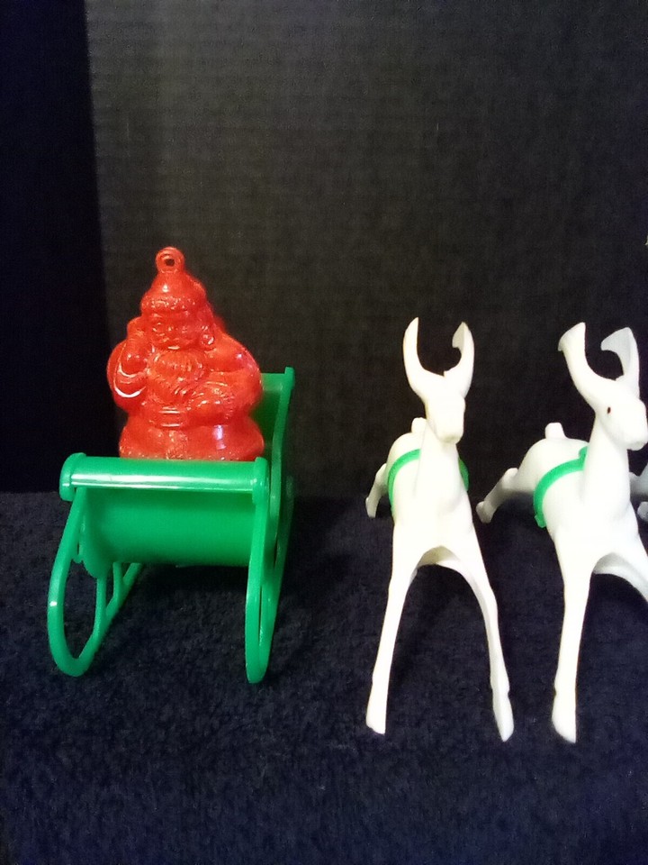 Vintage Christmas Hard Plastic Santa, Reindeers, and Sleigh Candy ...