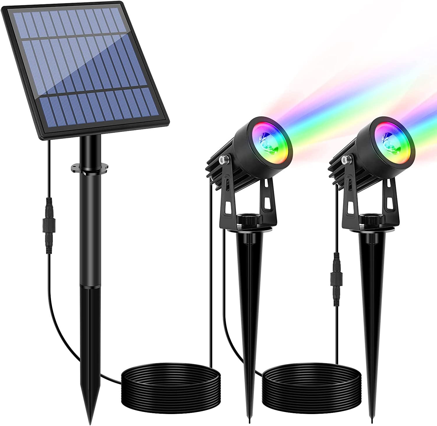 APONUO Solar Spot Lights Outdoor RGB Solar Landscape Lights Color ...
