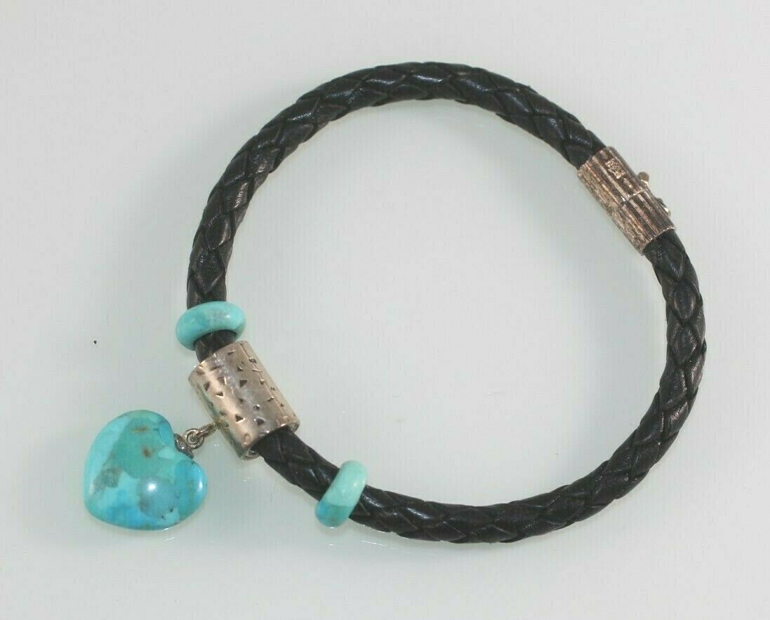 Rare Jay King Sterling Black Leather Turquoise Heart … - Gem