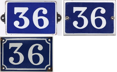 Old blue French house number 36 door gate wall fence street sign plate ...