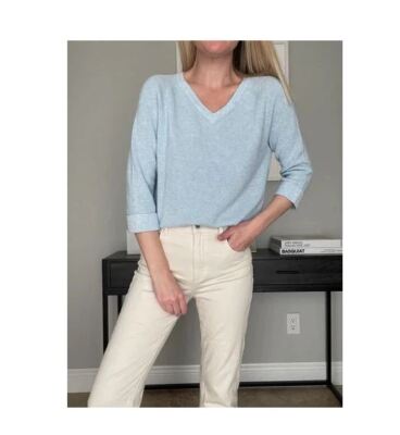 NWT Edinburgh Knitwear Shaker Knit V Neck Sweater EK038 Blue Heather XL ...