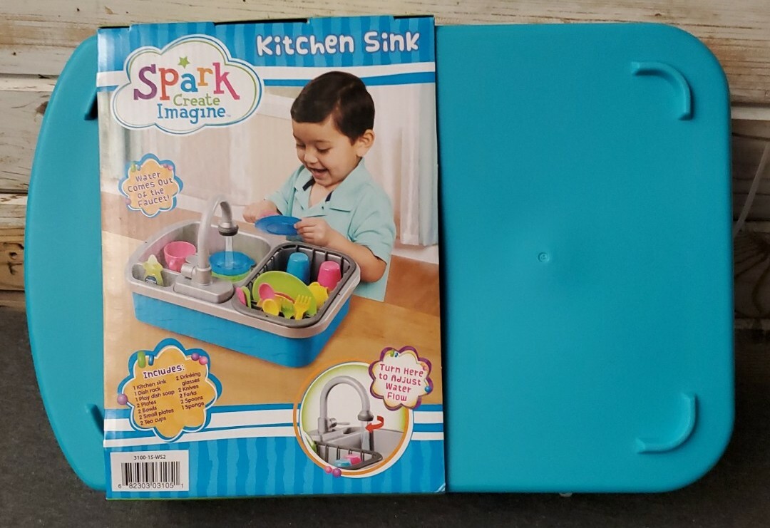 Spark Create Imagine Kitchen Sink Play Set, 20 Pieces Working Sink NEW ...