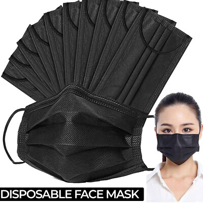 100 PCS Disposable Face Mask Non Medical Surgical 3 Ply Ear loop Black ...