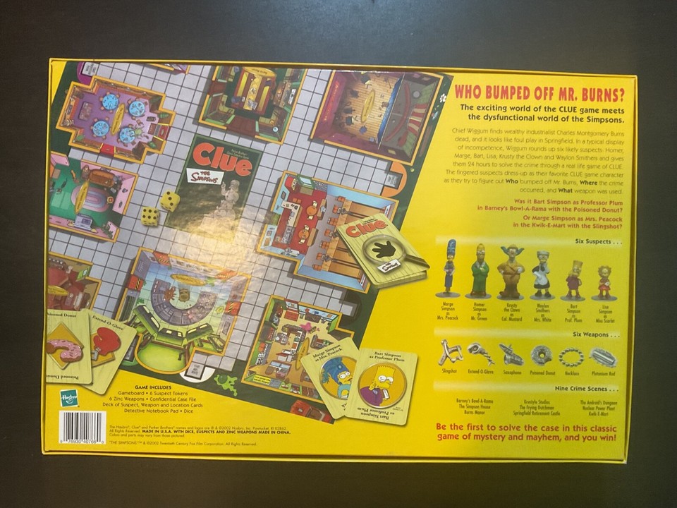 The Simpsons Clue Board Game 2nd Edition Complete - Parker Brothers ...