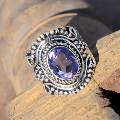 Faceted Amethyst Gemstone 925 Sterling Silver Unisex Ring Husband Gift ...