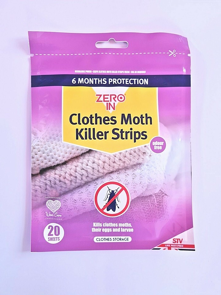 20 Odourless Dry Strips Papers Clothes Moth Killer Kills Moths & Larvae ...