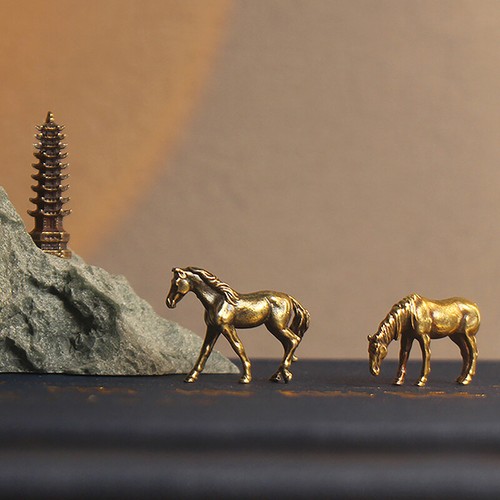 Antique Brass Solid Long Tail Horse Figurines Miniatures Feng Shui ...