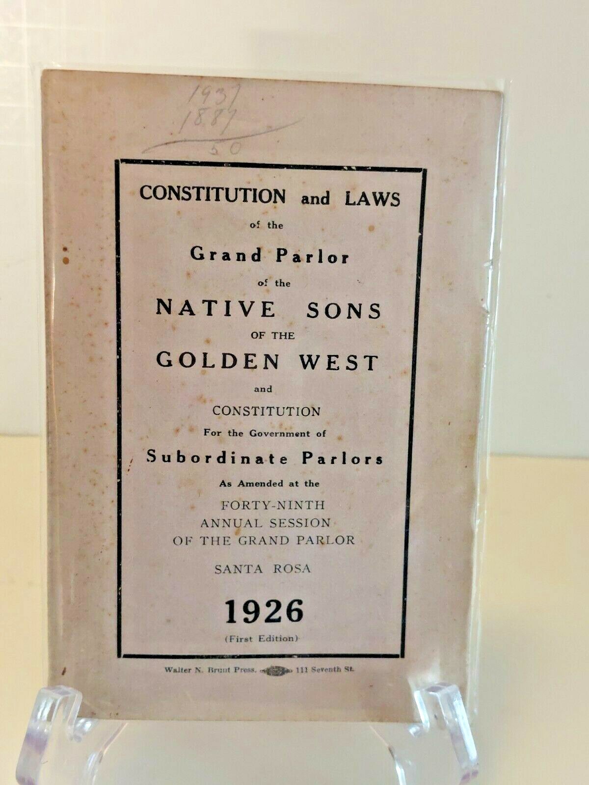 Constitution Laws of the Grand Parlor Native Sons of Golden West ...