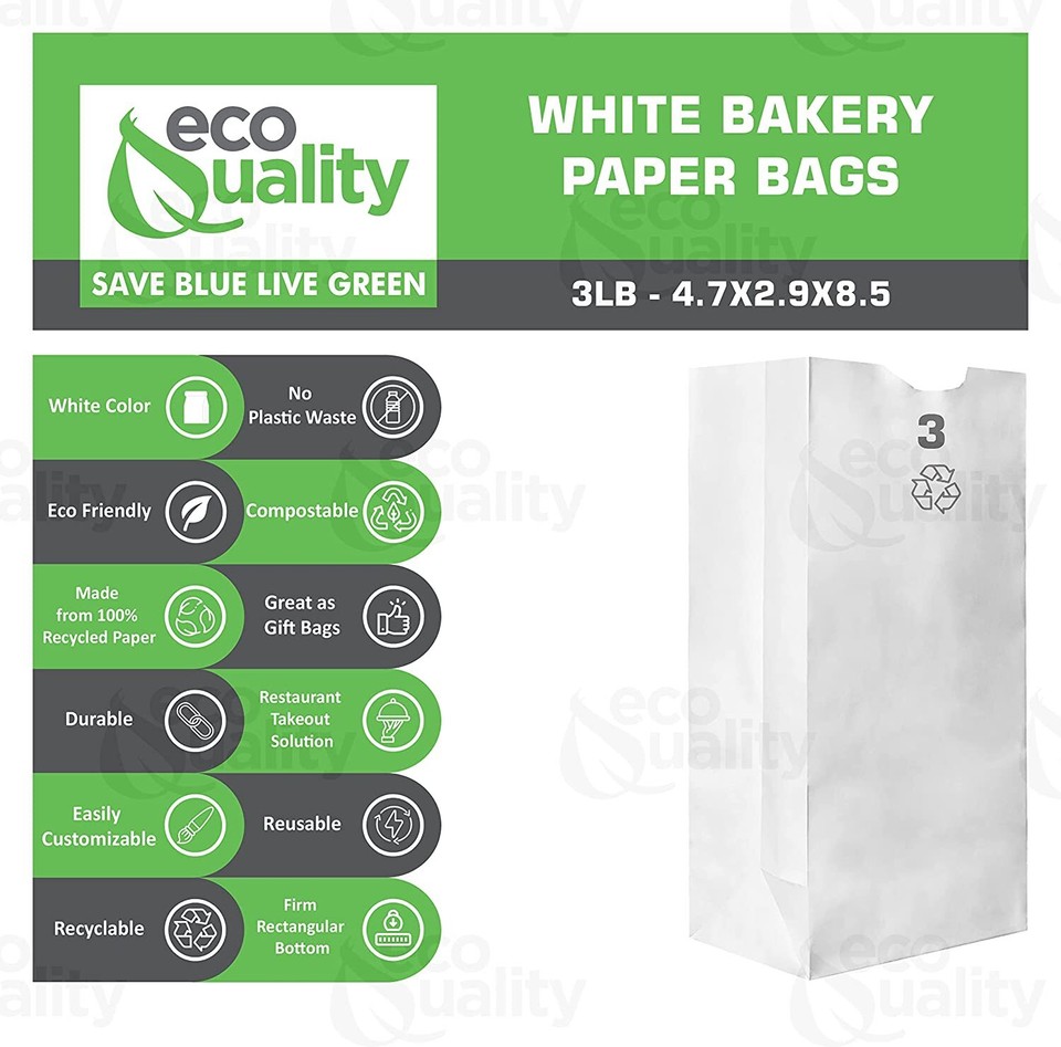 White Kraft Paper Bakery Grocery Bags 3Lb #3 Medium Paper Lunch To Go ...