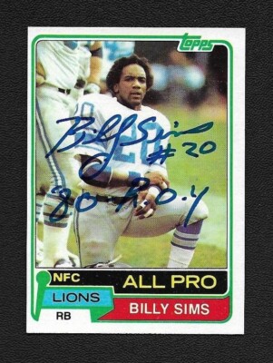 Billy Sims Autograph Signed 1981 Topps Detroit Lions Rookie RC Card ...